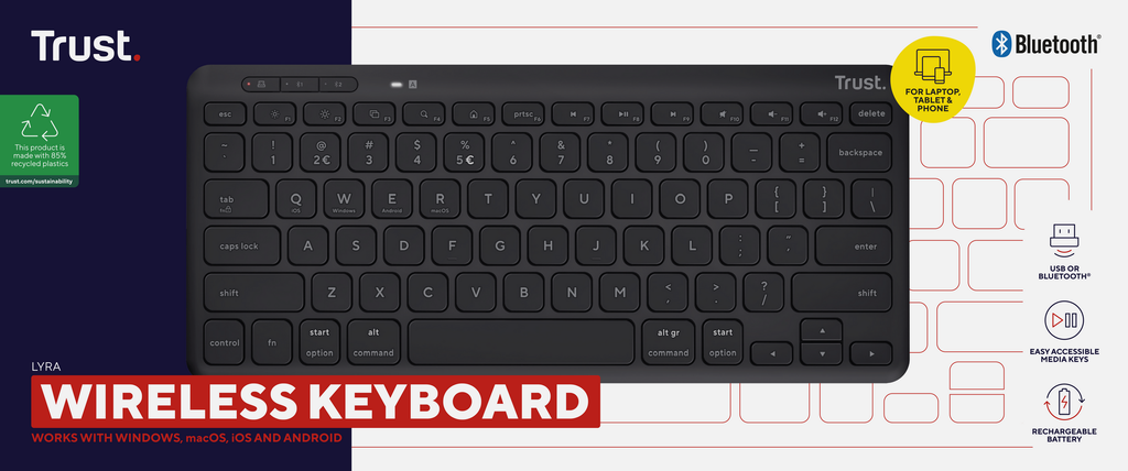 TRUST LYRA COMPACT WIRELESS KEYBOARD ND – Nordic Game Supply