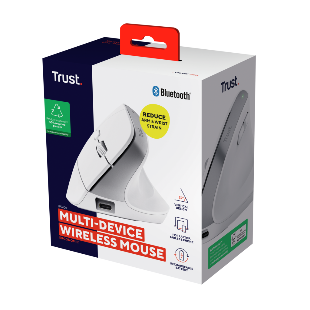 TRUST BAYO+ ERGONOMIC WIRELESS MOUSE - WHITE – Nordic Game Supply
