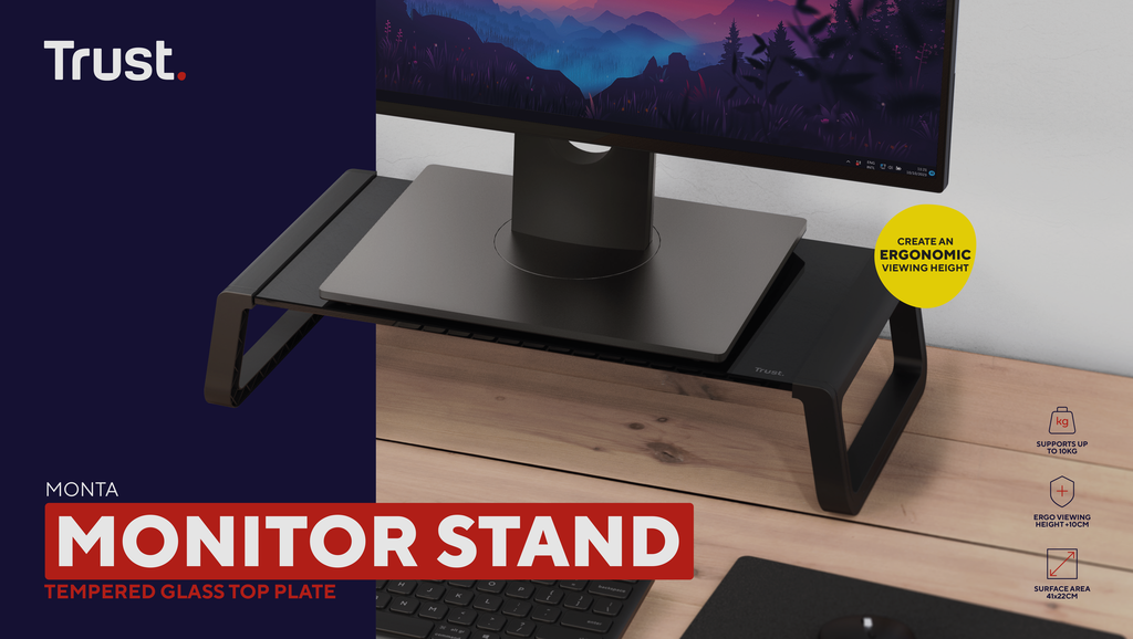 TRUST MONTA GLASS MONITOR STAND - BLACK – Nordic Game Supply